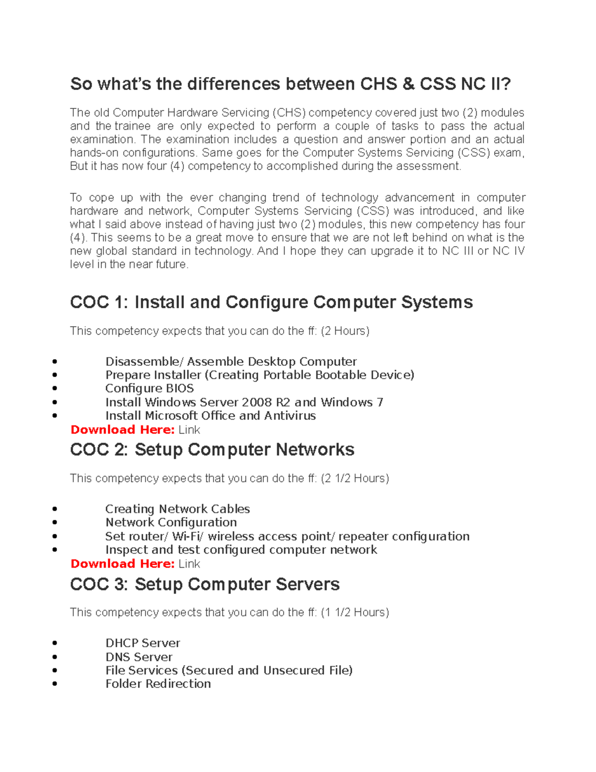 Computer system servicing Reviewer - So what’s the differences between CHS & CSS NC II? The old ...