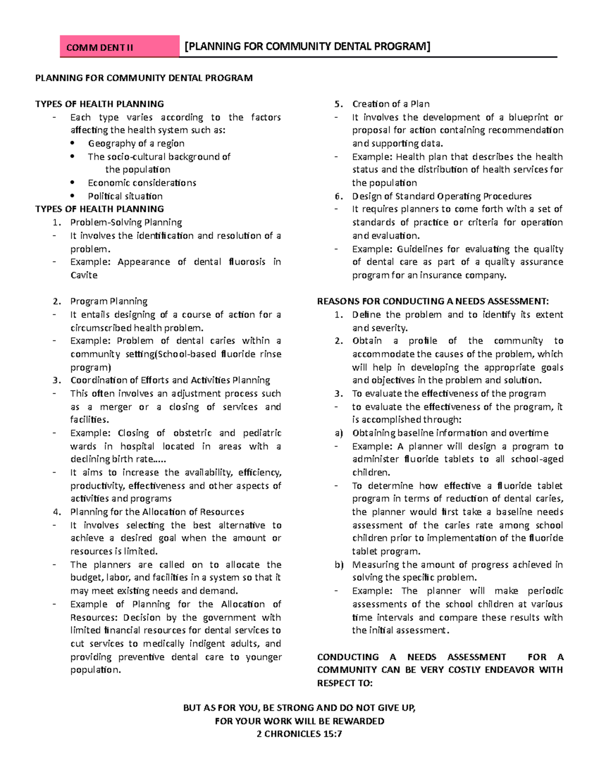 Community Dentistry - Planning for Community Dental Program - COMM DENT ...