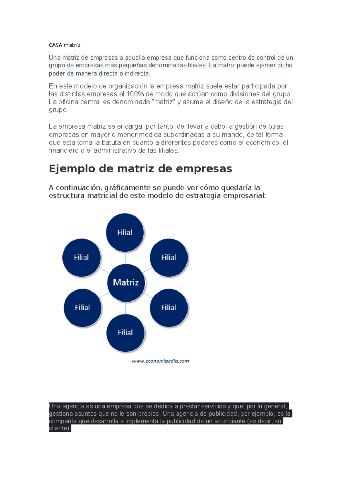 CASA matriz - CASA matriz Una matriz de empresas a aquella empresa que ...