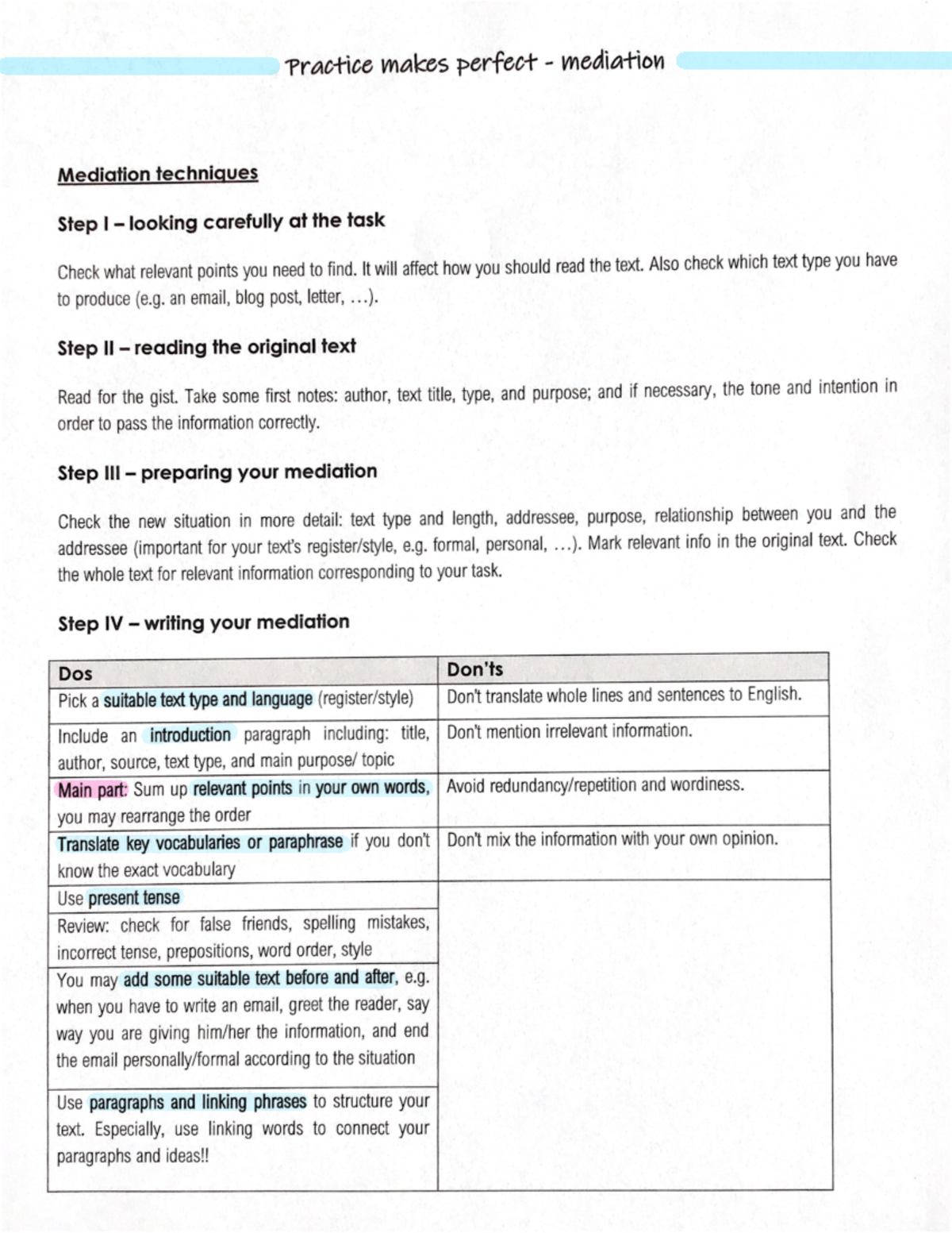 Mediation check list - Practice makes perfect mediation Mediation ...