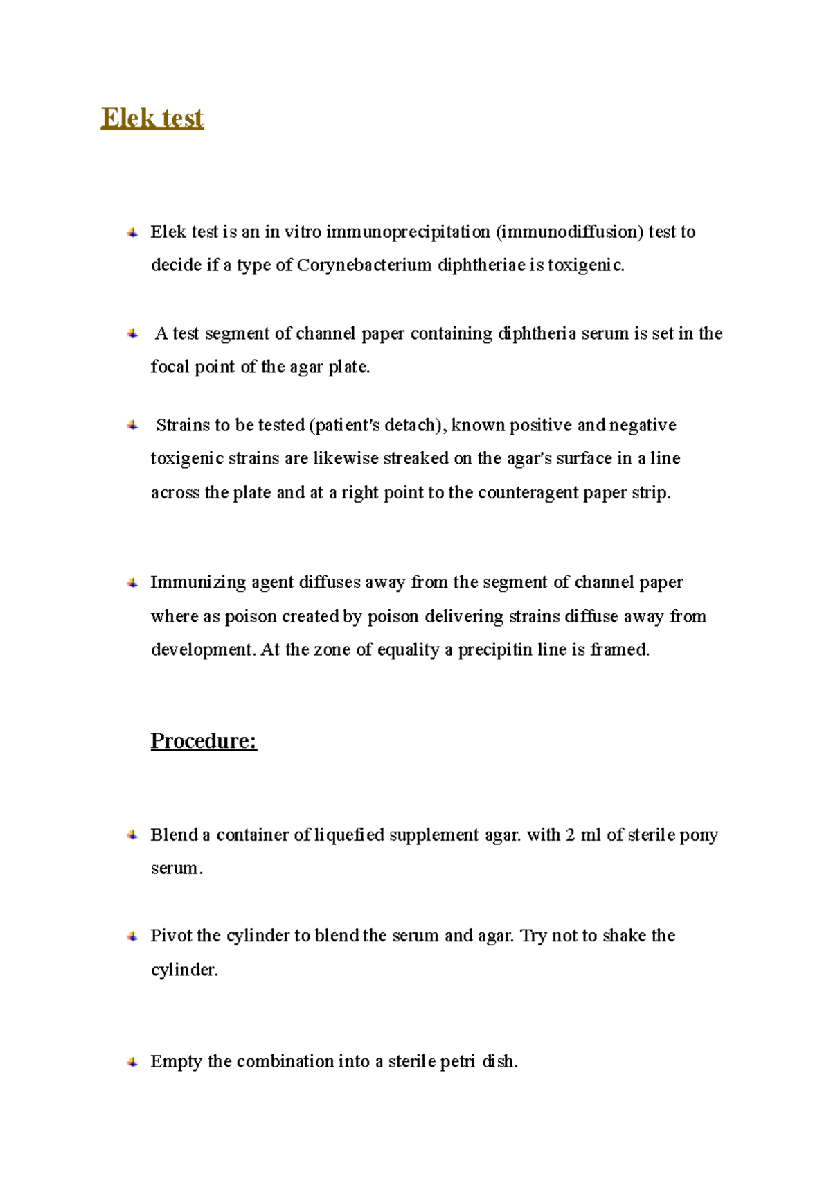 Elek test - useful lecture notes - Elek test Elek test is an in vitro ...