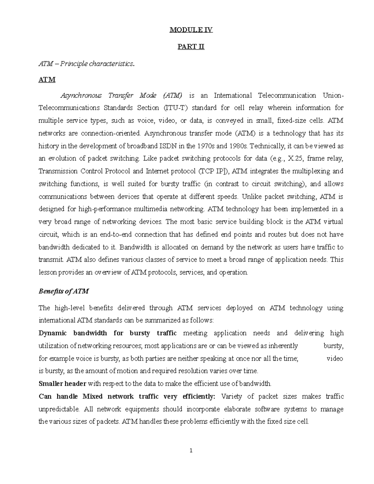 Computer Networks Module Iv B Module Iv Part Ii Atm Principle Characteristics Atm