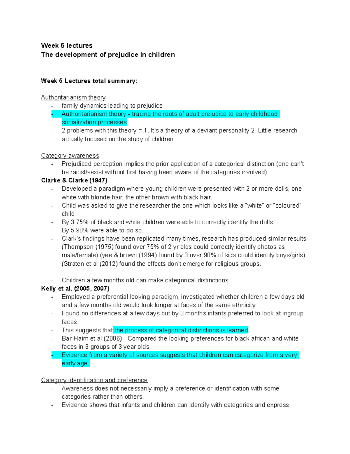 PSYC315 - Week 5 Summary for test - Week 5 lectures The development of ...