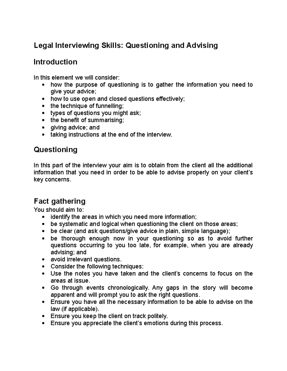 Legal Interviewing Skills- Questioning and Advising - Legal ...