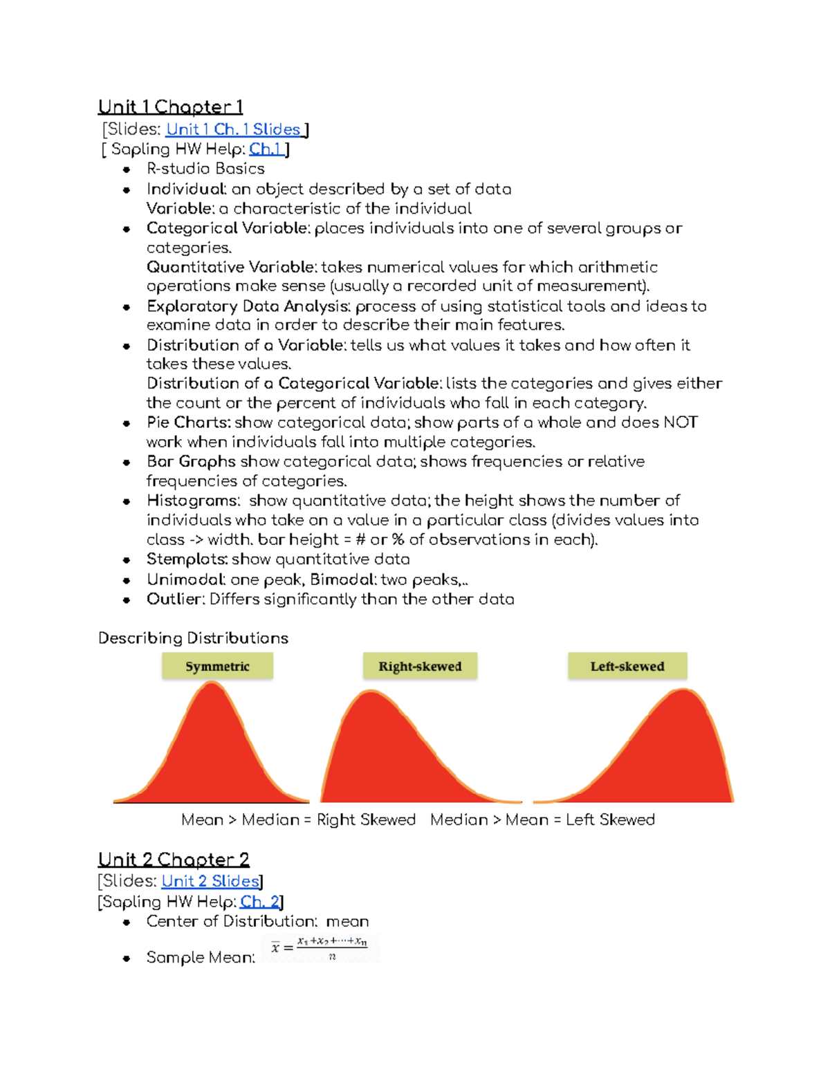 Copy of Stats Semester 1 Recap - Unit 1 Chapter 1 [Slides: Unit 1 Ch. 1 ...