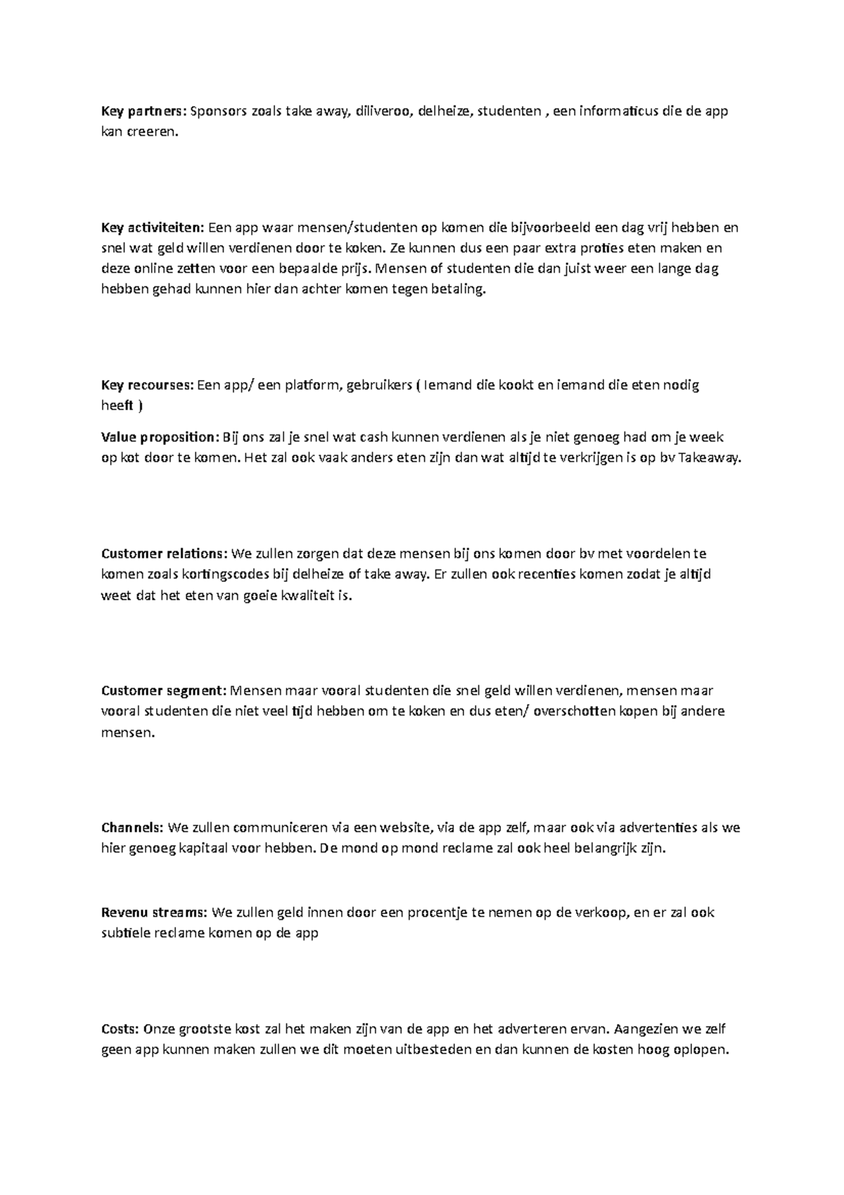 Business model koken - Oefening van in de les - Key partners: Sponsors ...