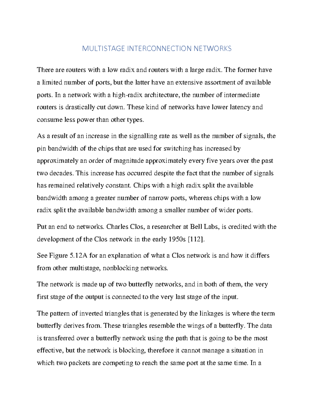 Multistage Interconnection Networks Multistage Interconnection Networks There Are Routers With