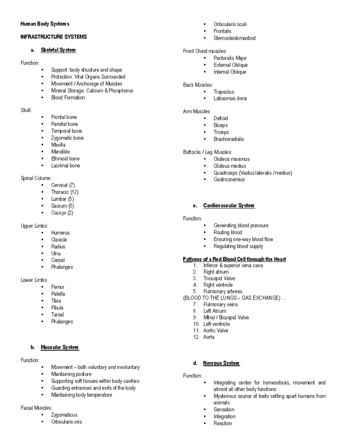 Final Bionotes - ELSCI - Human Body Systems INFRASTRUCTURE SYSTEMS a ...
