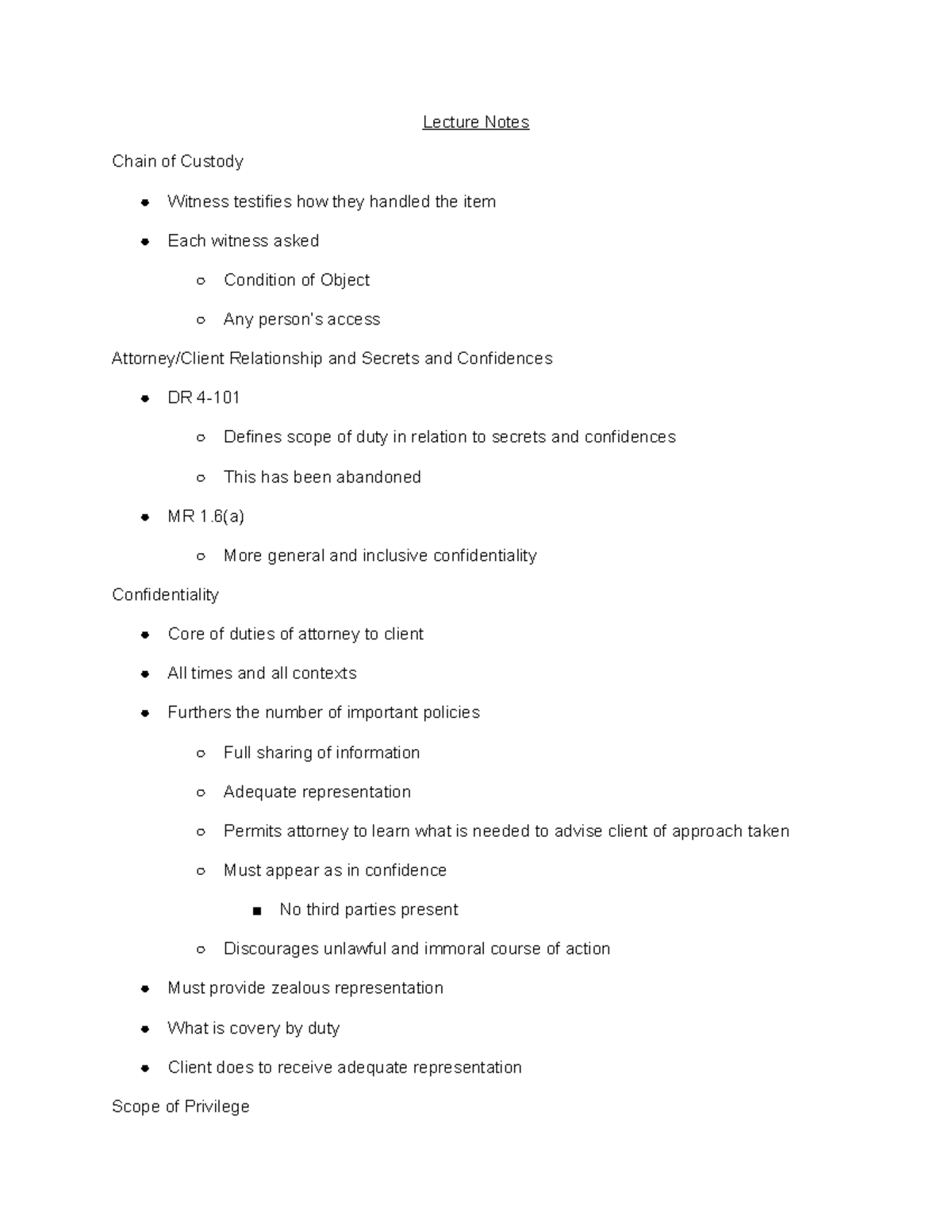 Chain of Custody - Evidence Law - Lecture Notes Chain of Custody ...