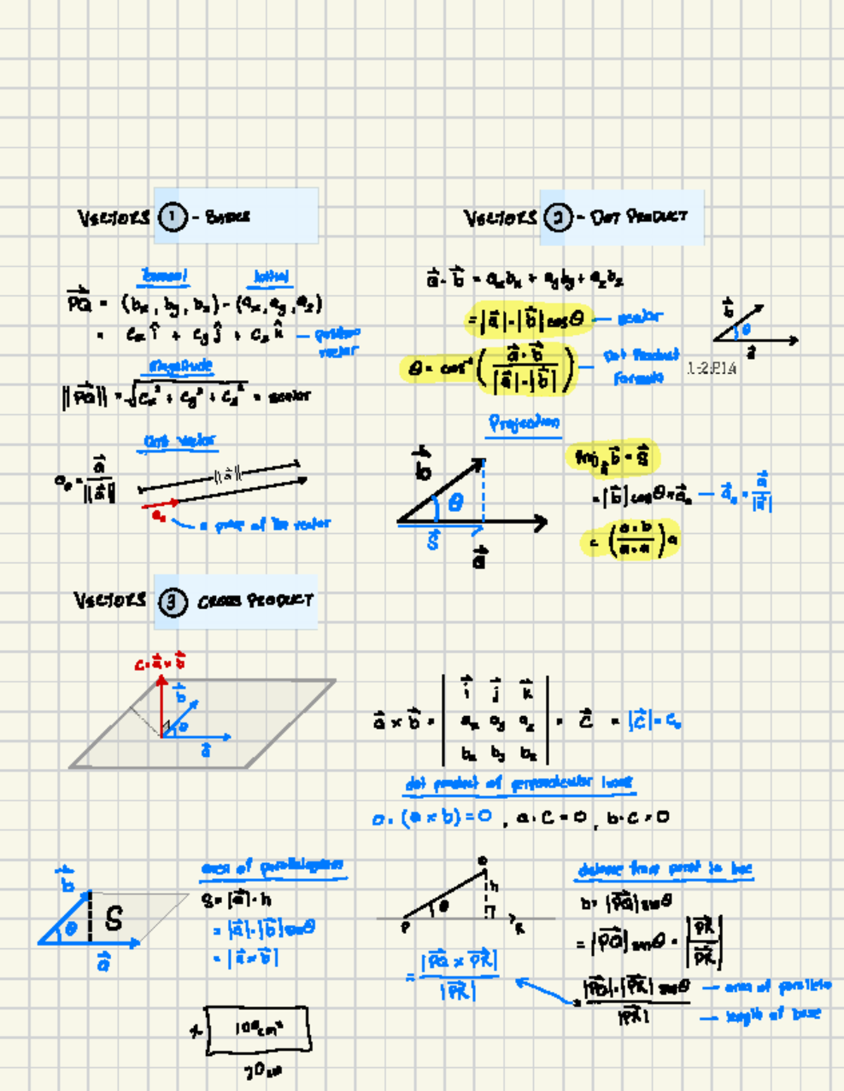 Unit 1 - Vectors - Unit 1: Vector Summary - 1-2:P VECTORS 1 - BASICS VECTORS 2 - DOT PRODUCT PQ ...