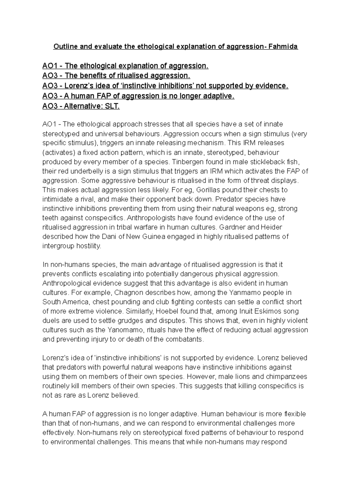 The Ethological explanation of aggression essay - AO3 - The benefits of ...