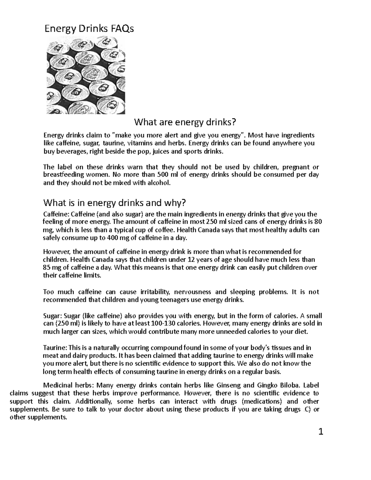 Energy Drinks FAQs - Studocu