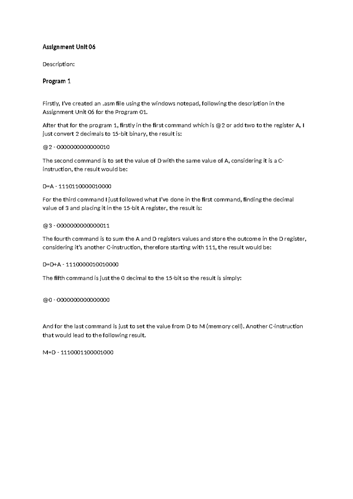 Assignment Unit 06 - asm file using the windows notepad, following the ...