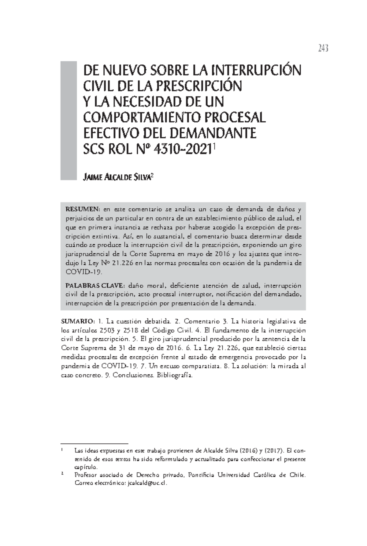 Comentario causa rol N°4310-2021 CS Interrupción prescripción extintiva - 243 DE NUEVO SOBRE LA ...