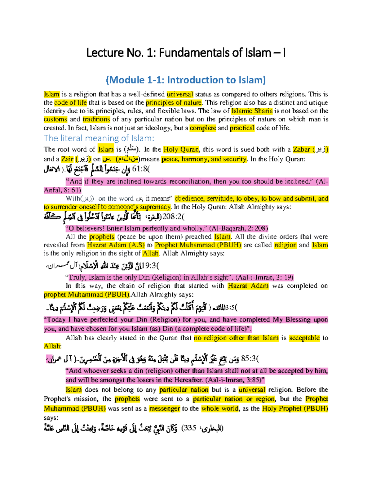 Handouts Lecture 01 ISL 202 (English) - Lecture No. 1: Fundamentals of ...