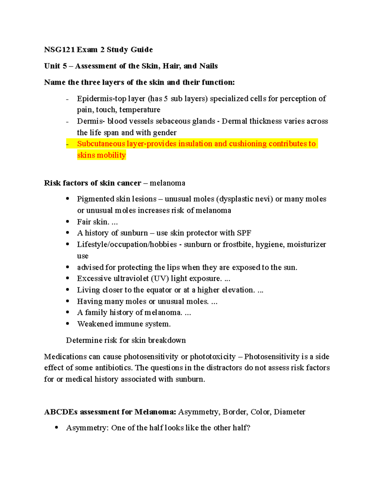 NSG121 Exam 2 Study Game - NSG121 Exam 2 Study Guide Unit 5 ...