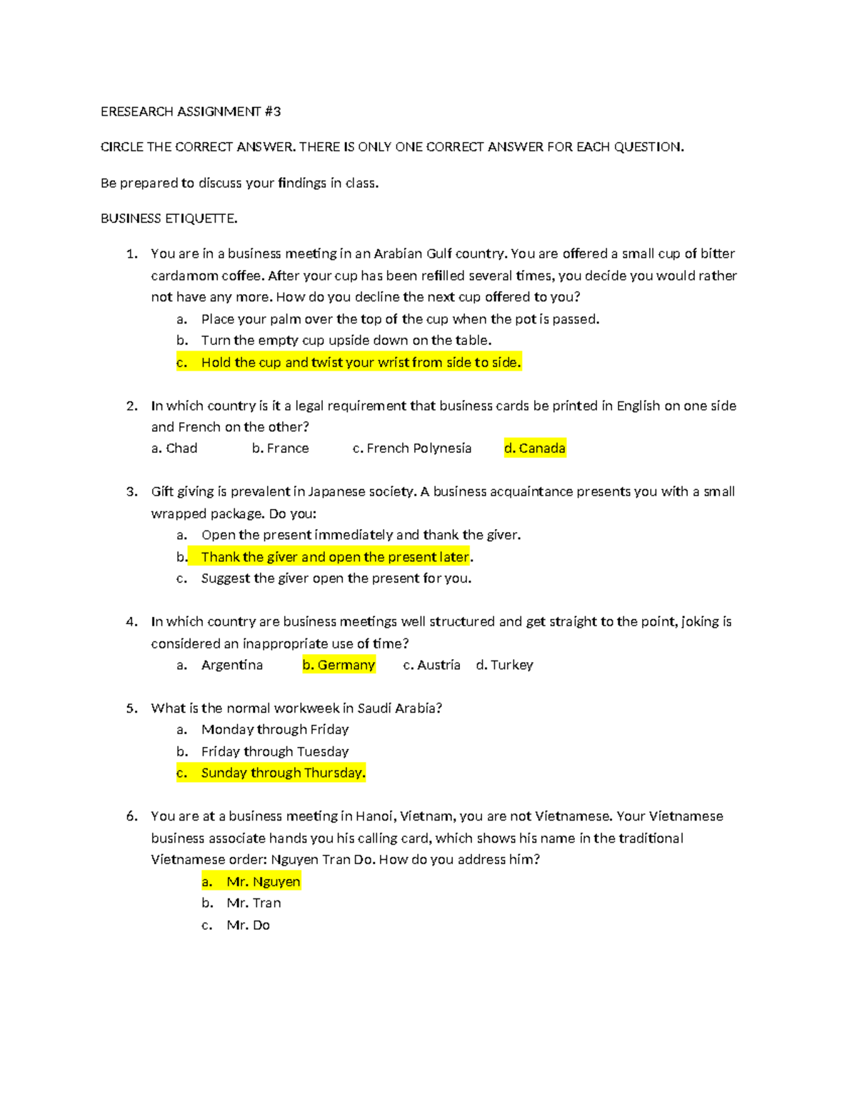 Research Assignment - 3 EV - ERESEARCH ASSIGNMENT CIRCLE THE CORRECT ...