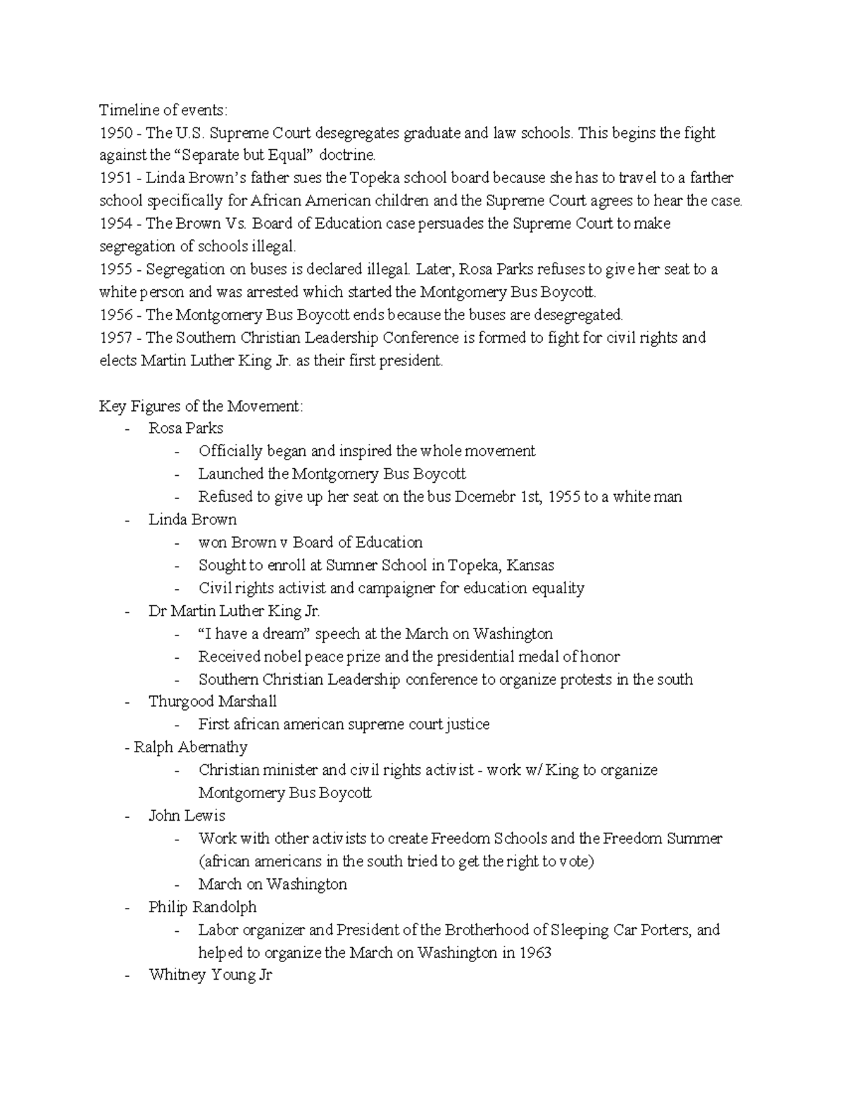 Civil Rights Research Project - Timeline of events: 1950 - The U ...