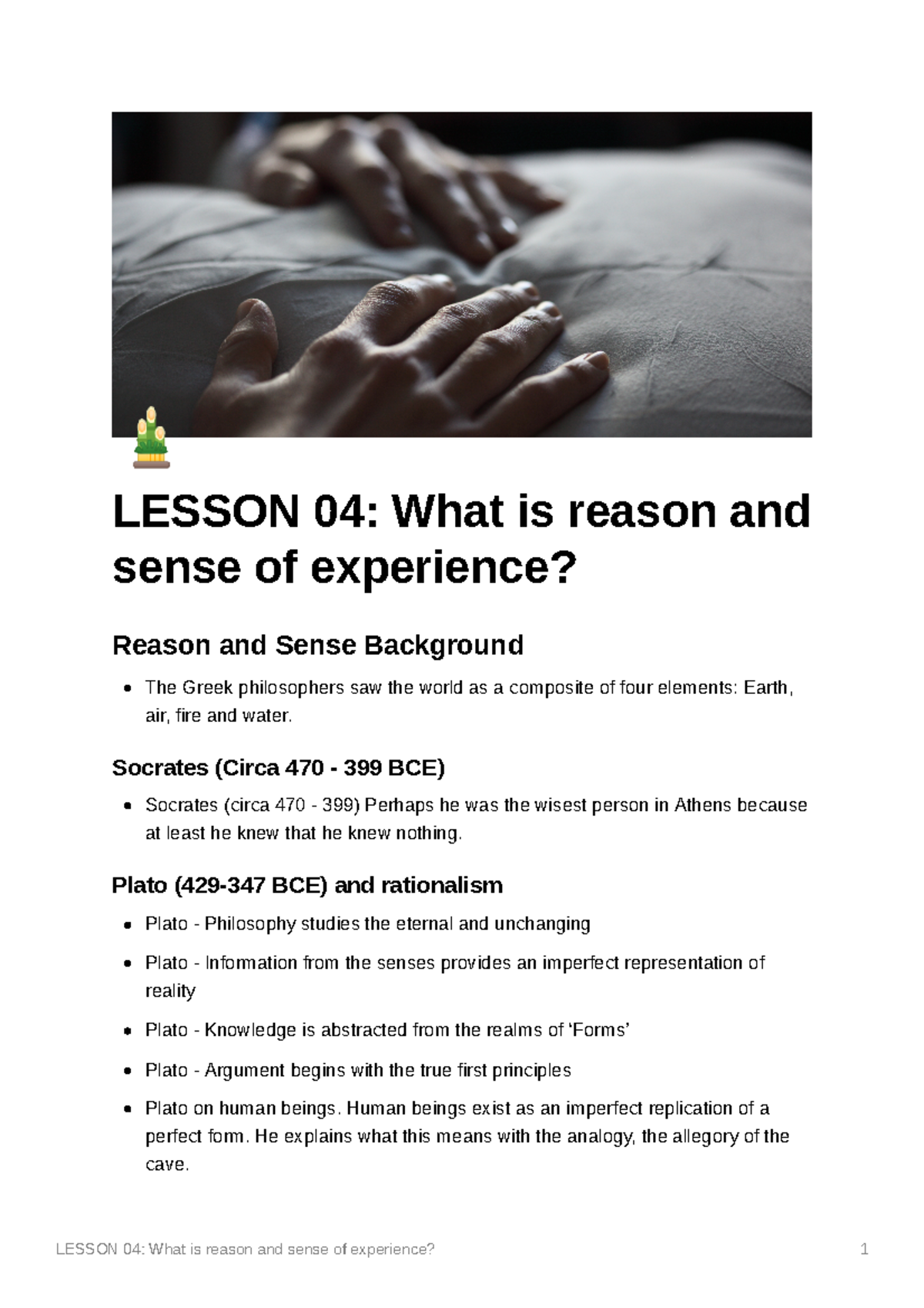 Lesson 04 What is reason and sense of experience - Socrates (Circa 470 ...