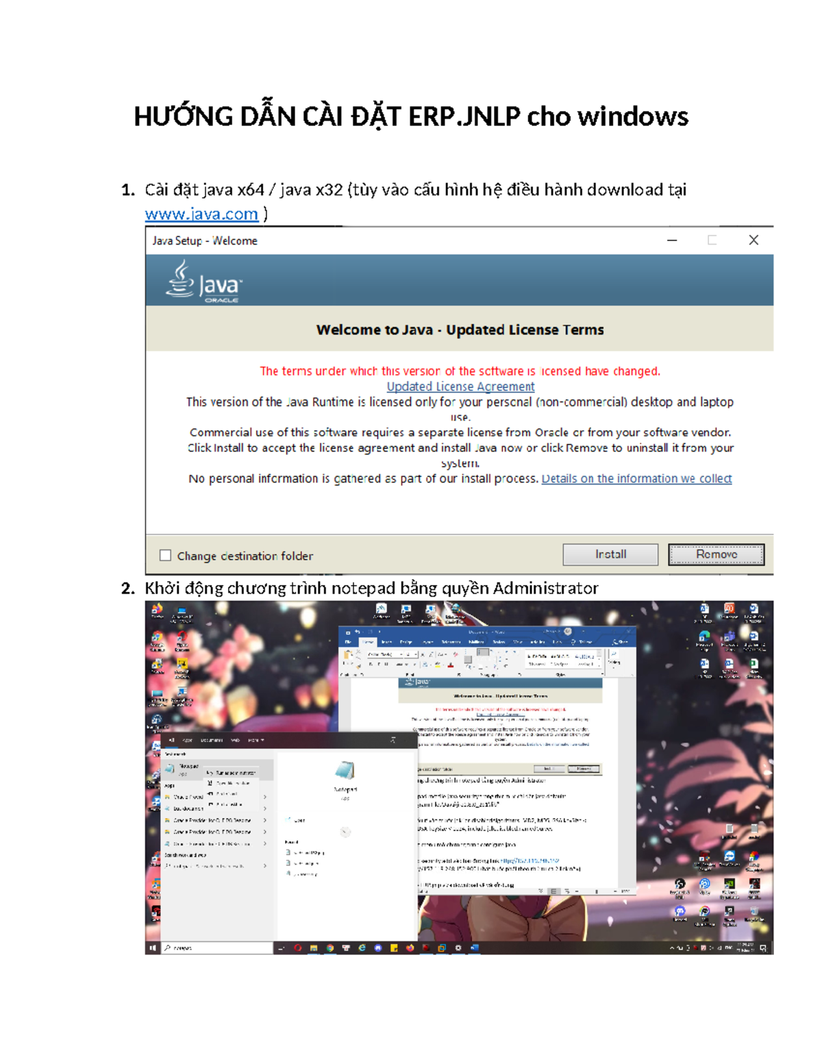 HƯỚNG DẪN CÀI ĐẶT ERP trên windows - HƯỚNG DẪN CÀI ĐẶT ERP cho windows Cài đặt java x64 / java ...