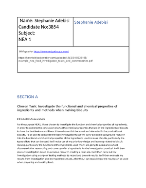 NEA2 - food tech for gcse - SECTION A For the purpose of NEA2 I have ...