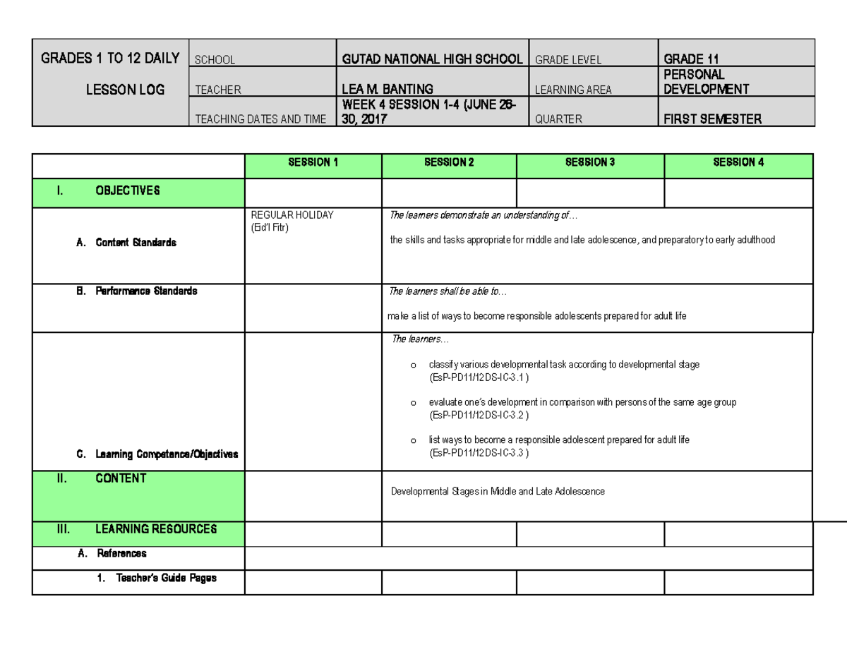 Scribd - LESSON PLAN - GRADES 1 TO 12 DAILY LESSON LOG SCHOOL GUTAD ...