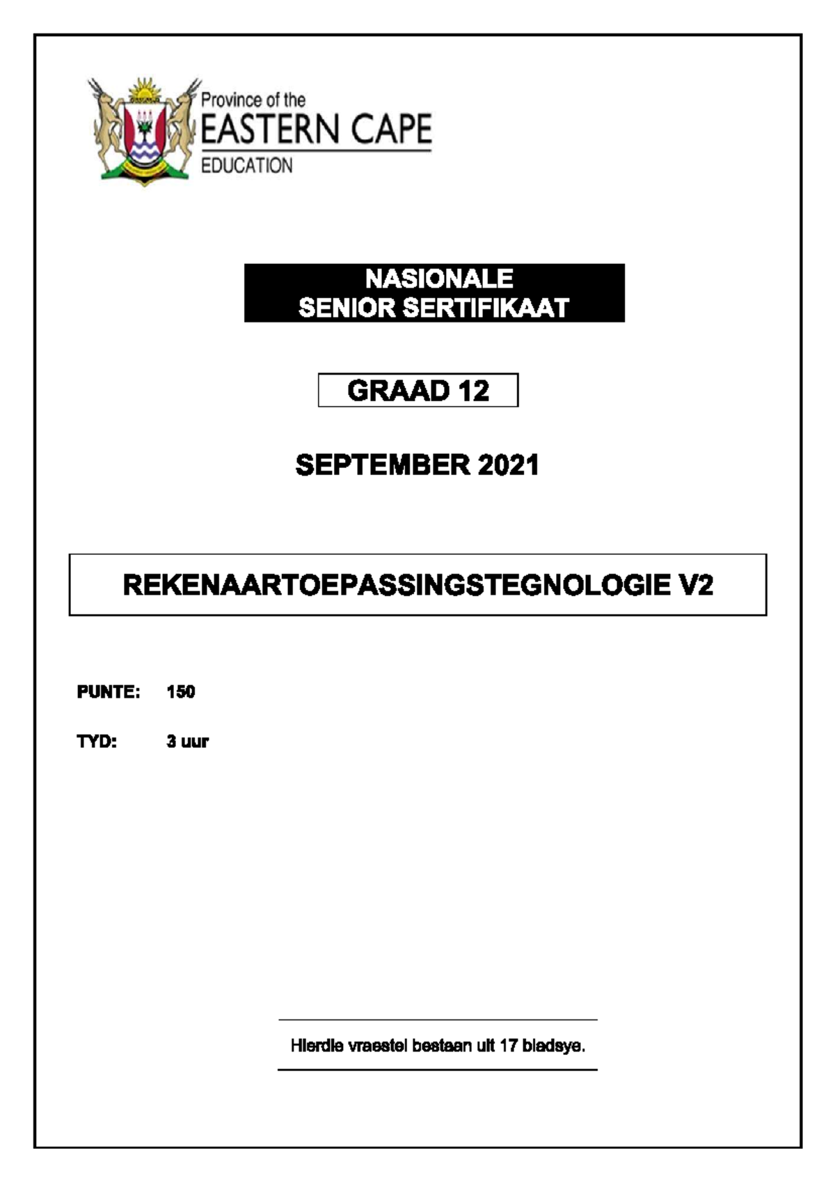 2021 - Past paper - Province of the EASTERN CAPE EDUCATION NASIONALE ...