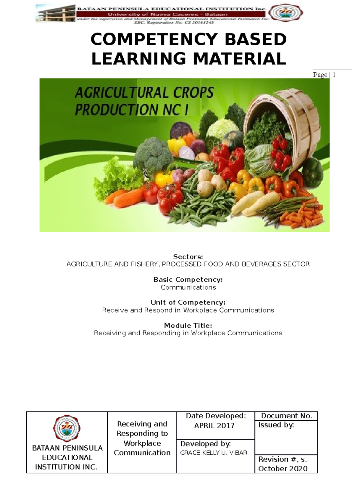 Basic Competency (1) - CBLM in Receive and Respond in Workplace ...