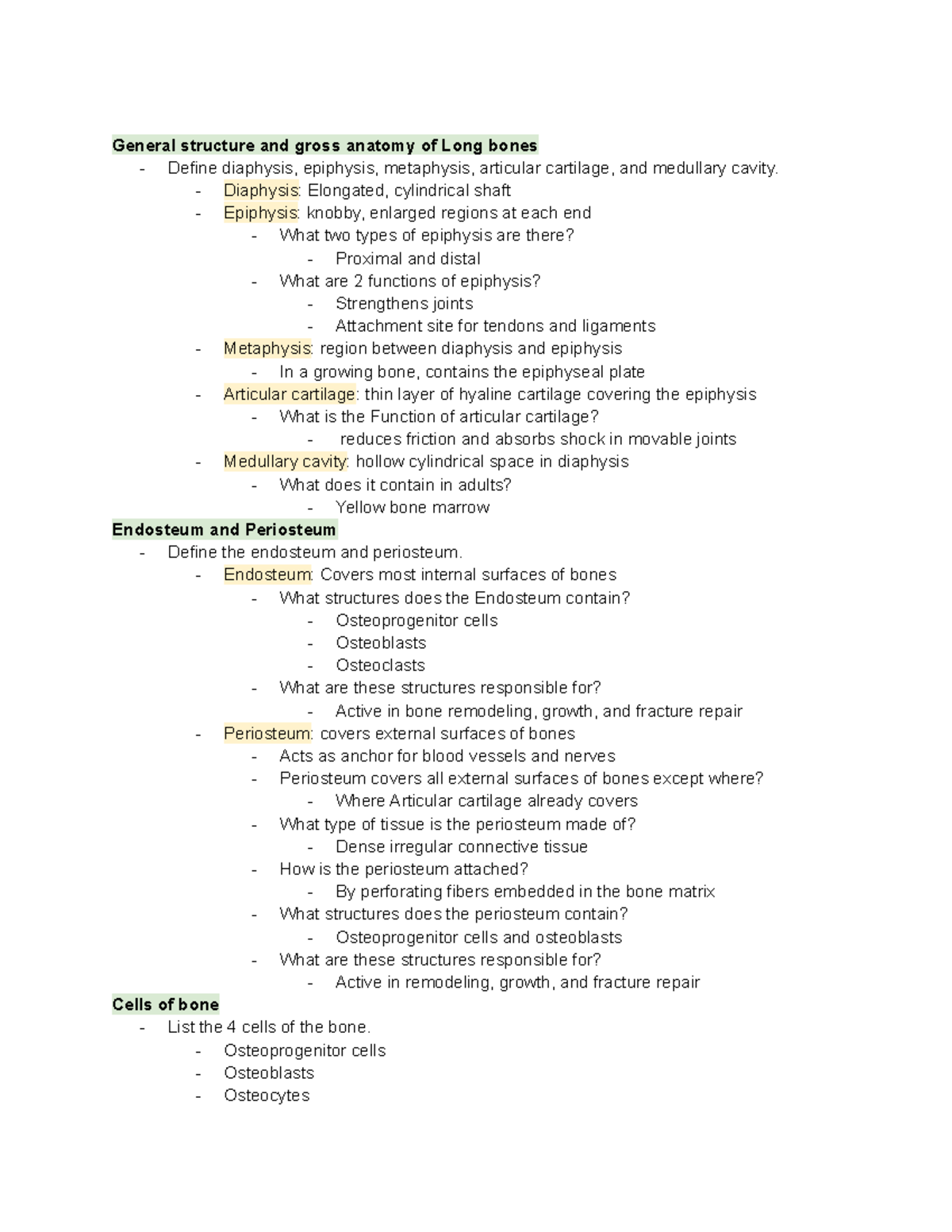 Unit 3 Study guide: Bones - General structure and gross anatomy of Long ...