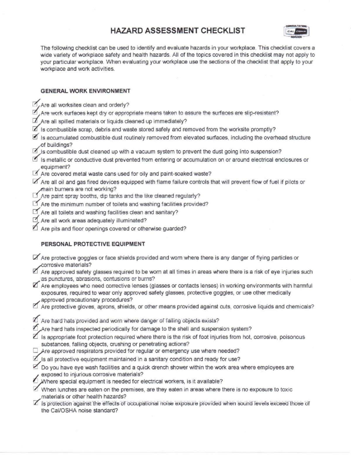 W6-HAC - Checklist Sample - Safety Engineering Management - Studocu