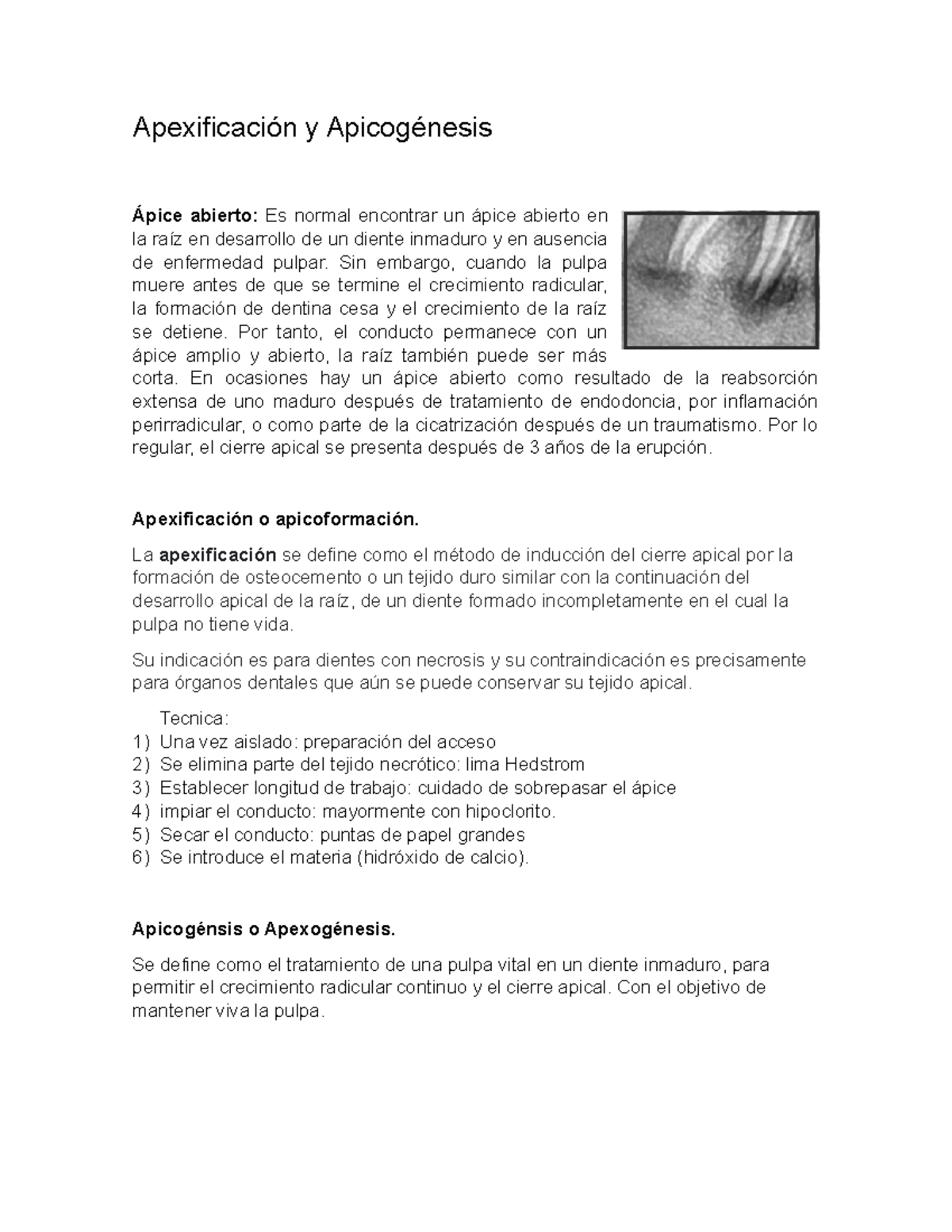 Apexificacion y apicogénesis - Apexificación y Apicogénesis Ápice ...