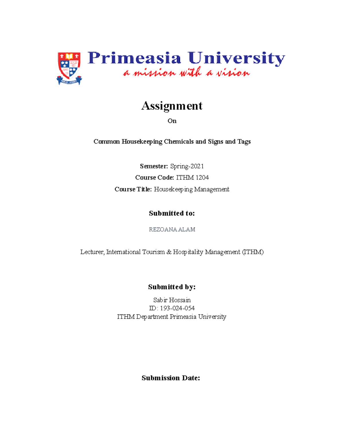 Housekeeping Management assignment - Assignment On Common Housekeeping ...