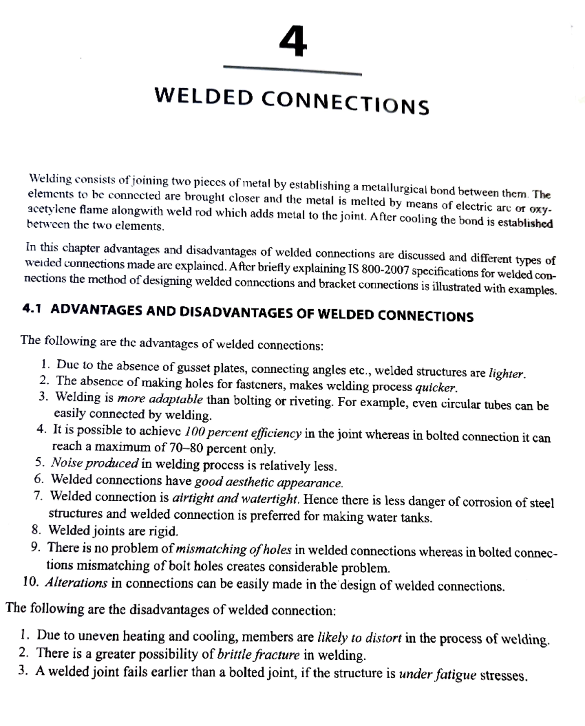 Welded connection - NOTES - 4 WELDED CONNECTIONS Welding consists ...