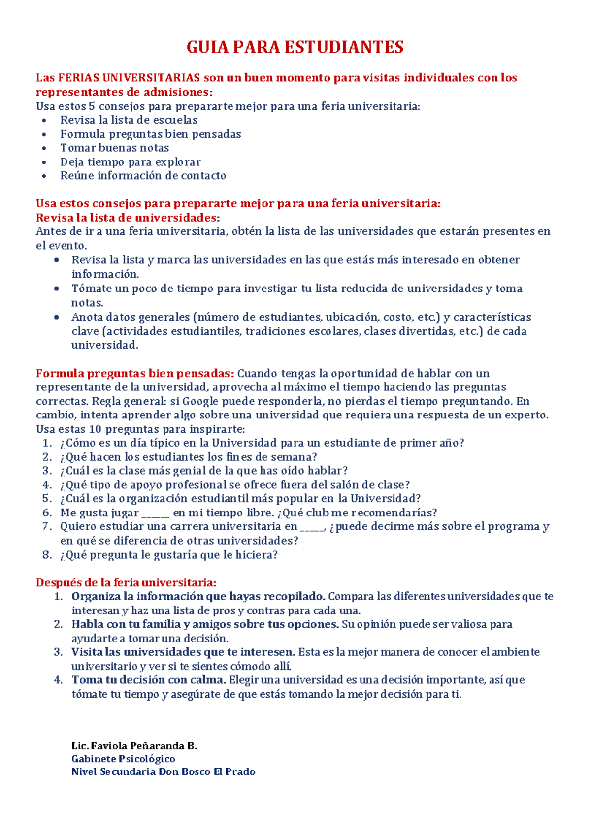 GUIA PARA Estudiantes - GUIA PARA ESTUDIANTES Las FERIAS UNIVERSITARIAS ...