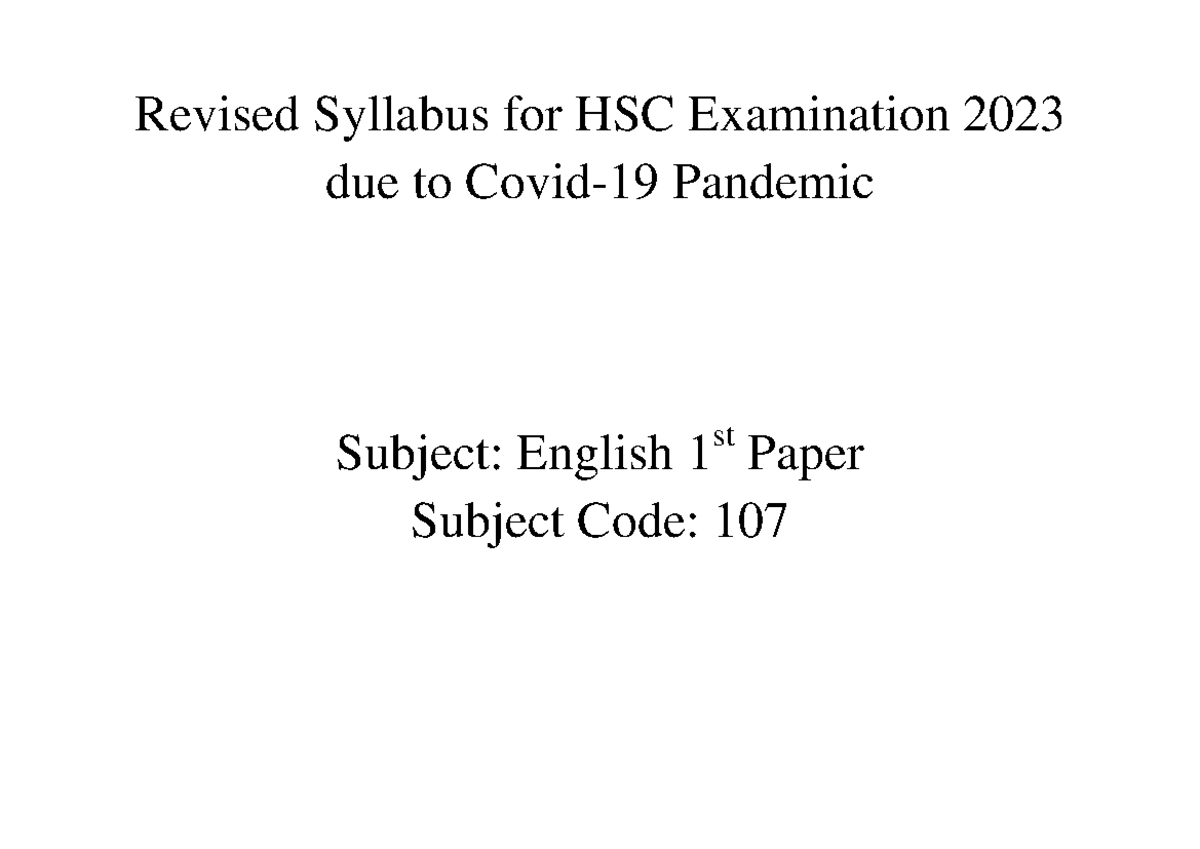 Hsc English for - Revised Syllabus for HSC Examination 2023 due to ...