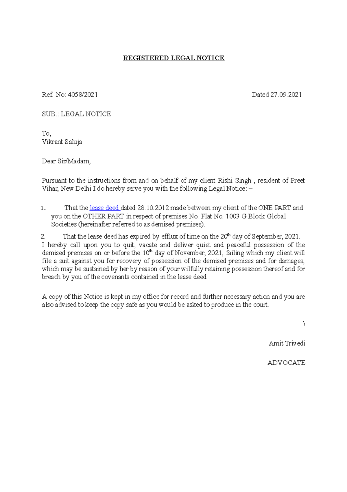 Submissions 3 Legal Notice - REGISTERED LEGAL NOTICE Ref. No: 4058/2021 ...