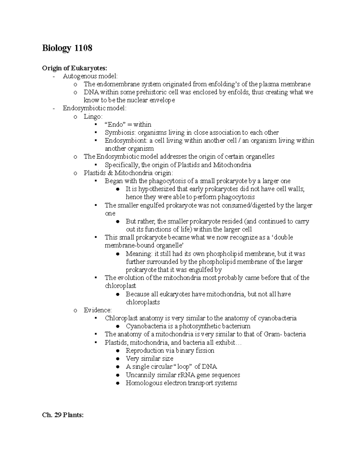 Biology 1108 3 - 3rd lecture - Biology 1108 Origin of Eukaryotes ...
