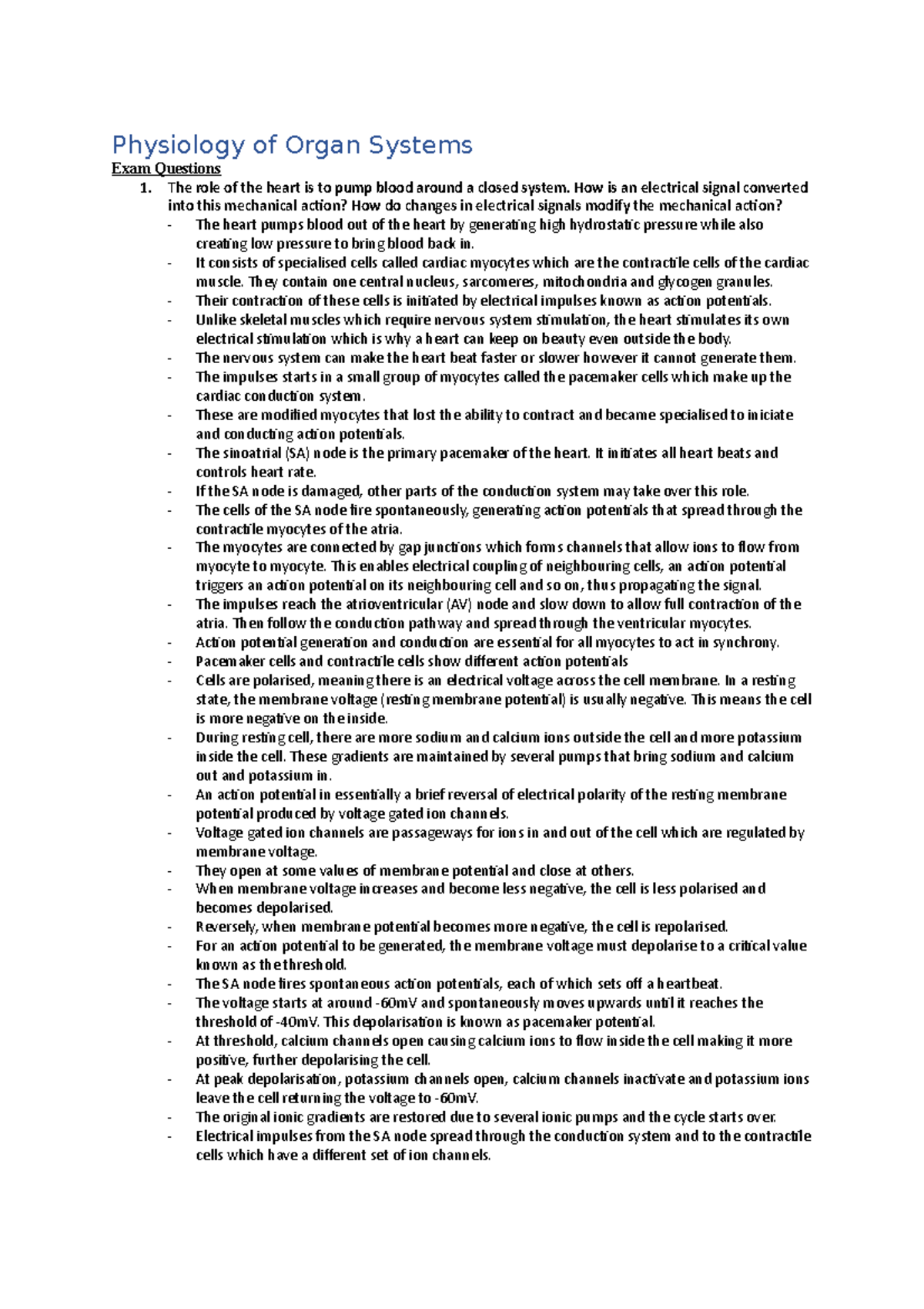 Sample/practice exam 4 May 2019, questions and answers - Physiology of ...