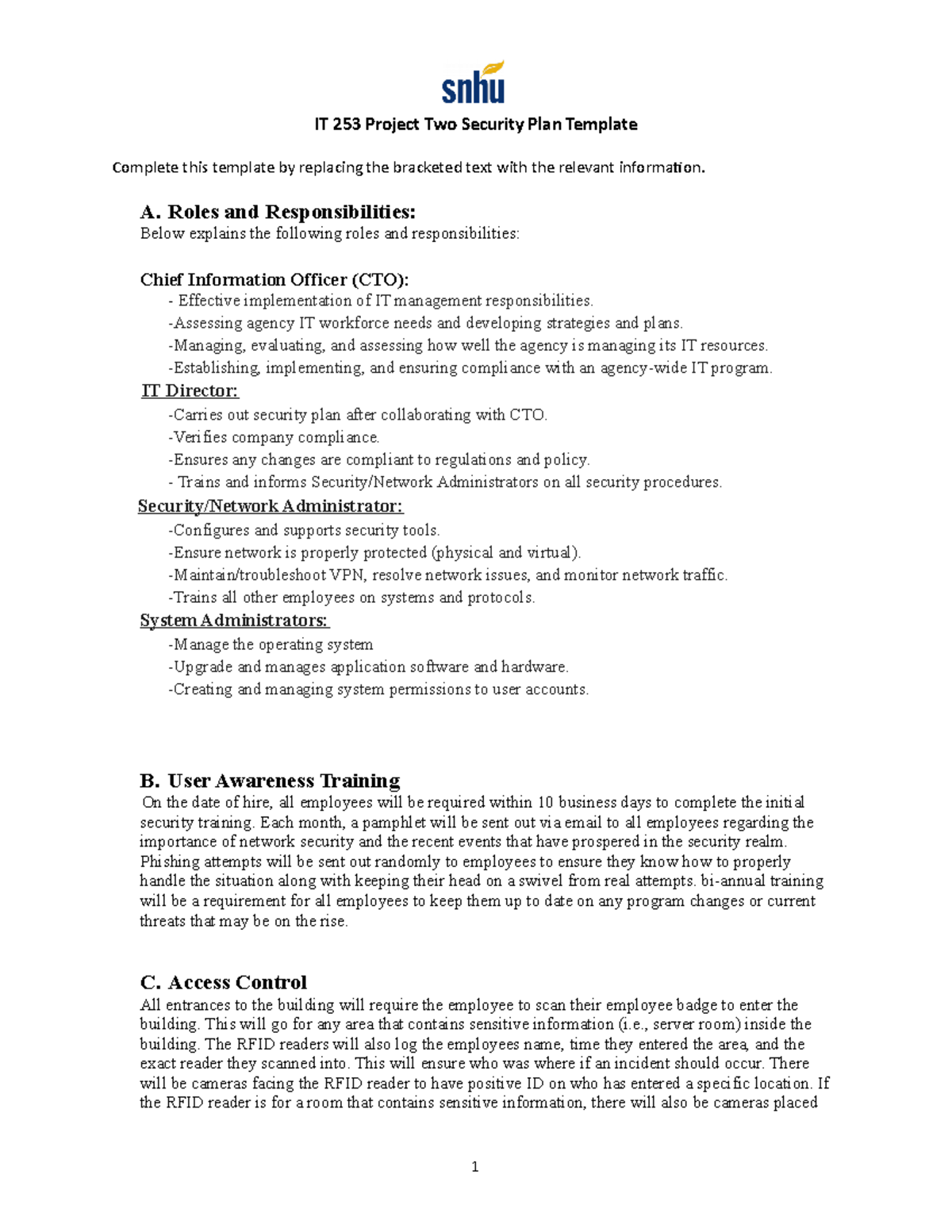 IT 253 Project Two Security Plan- Murphy - IT 253 Project Two Security ...