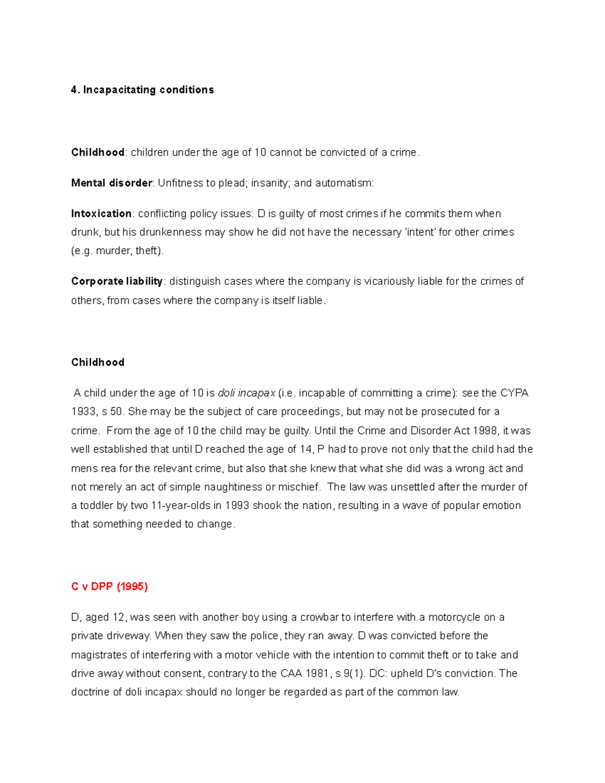 4. Incapacitating conditions - 4. Incapacitating conditions Childhood ...