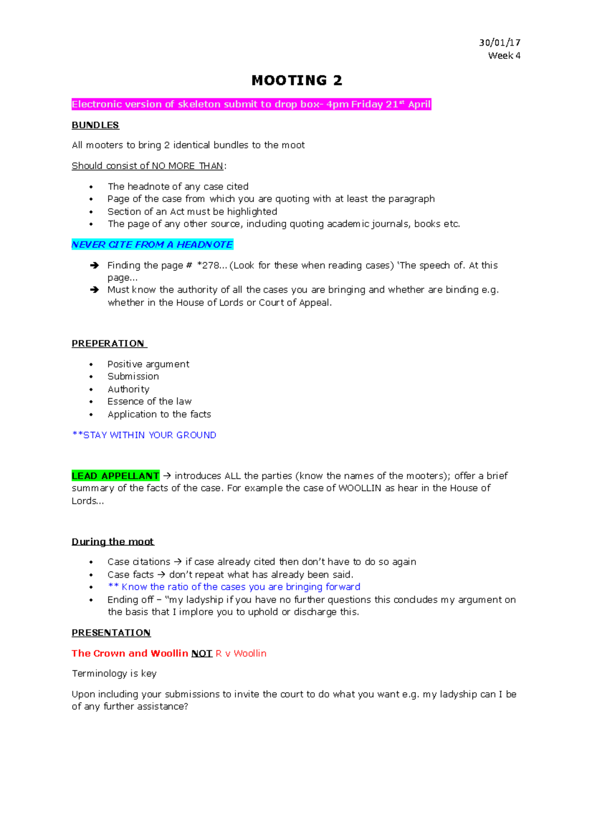 Mooting Preparation - 30/01/ Week 4 MOOTING 2 Electronic version of ...