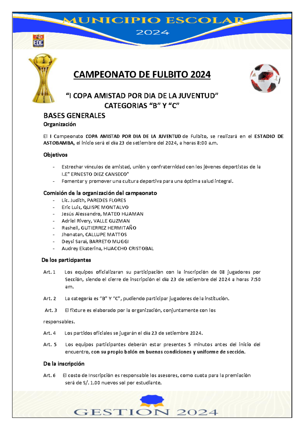 Bases DE Juego Fulbito Varones 2024 Categoria B Y C - CAMPEONATO DE ...