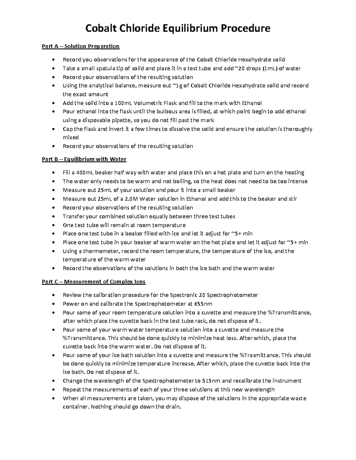 Cobalt Equilibrium Procedure In Person - Cobalt Chloride Equilibrium ...
