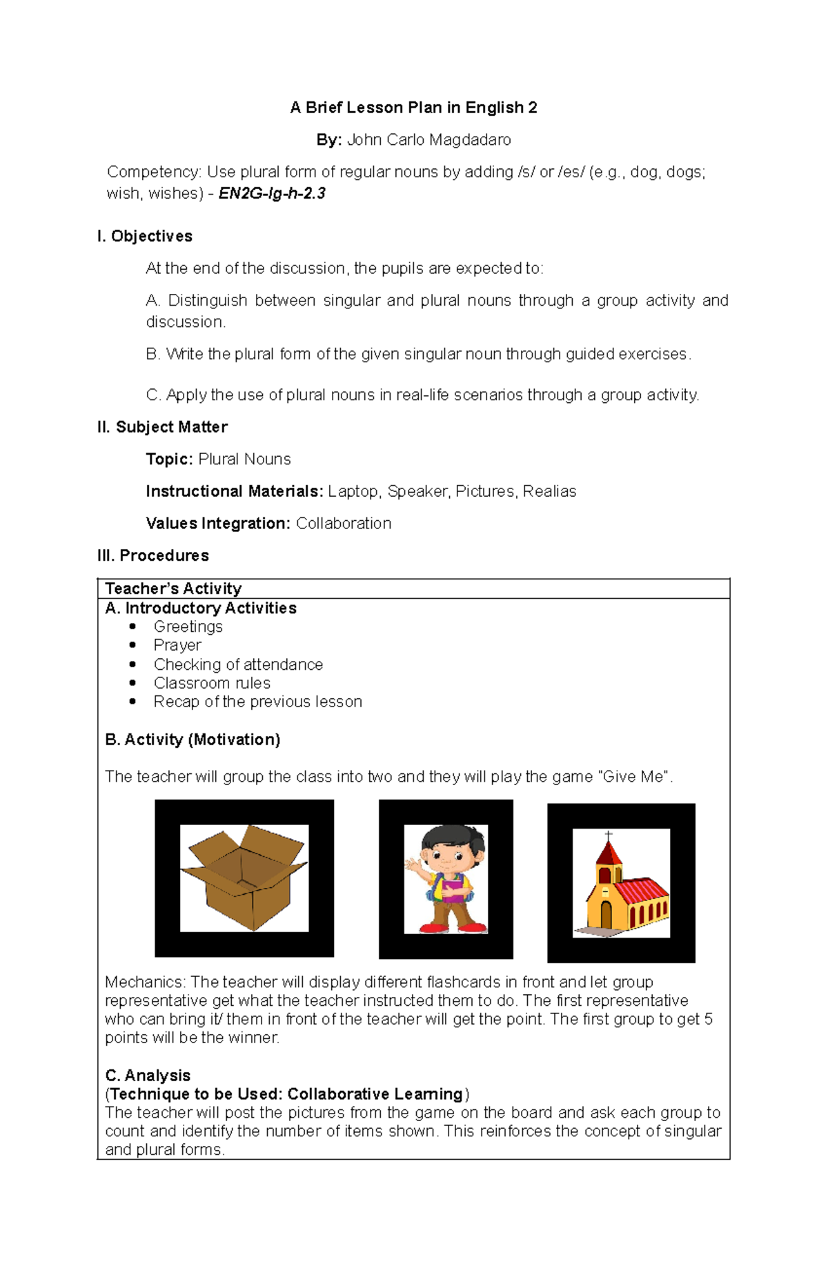 Brief Lesson PLAN SPEC ENG 19 4As Magdadaro - A Brief Lesson Plan in ...