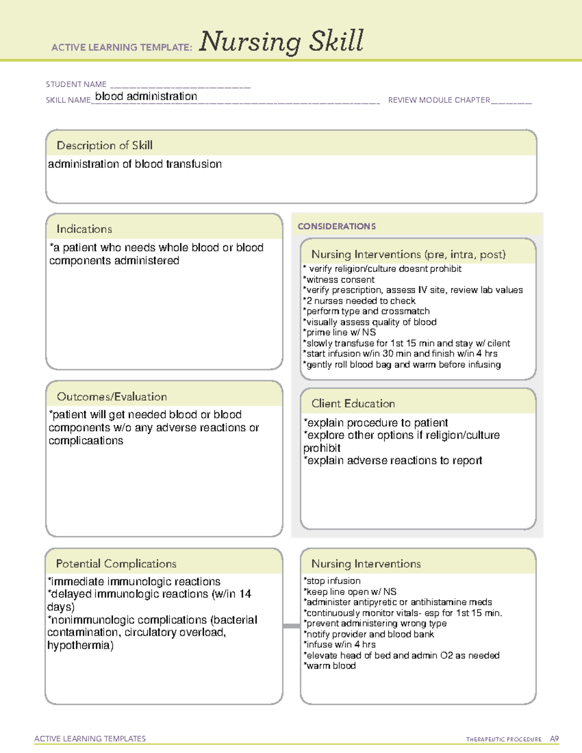 Blood administration - ALT - ACTIVE LEARNING TEMPLATES TherapeuTic ...
