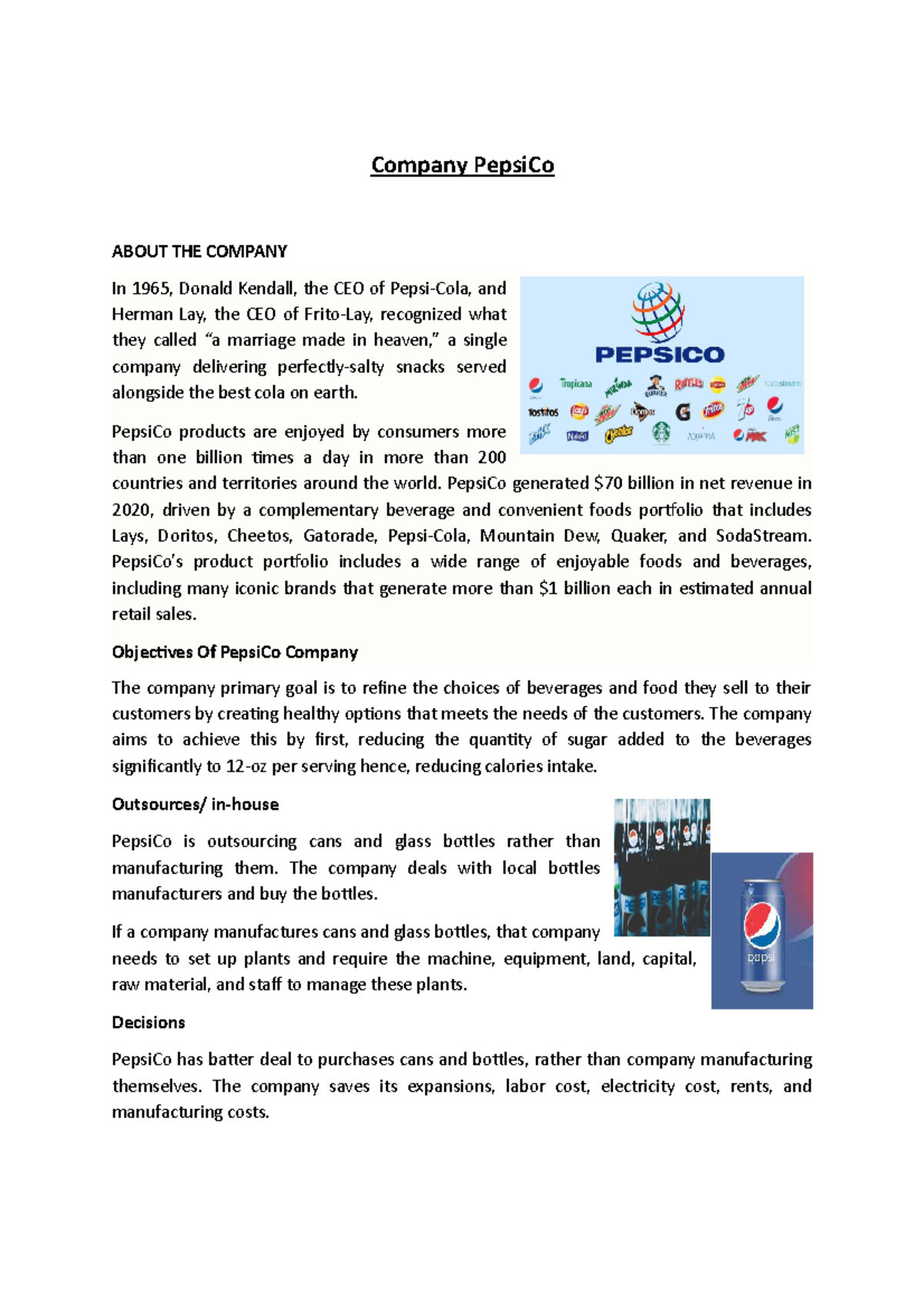 PEPSI laws with latest laws 2021-2022 - Company PepsiCo ABOUT THE ...