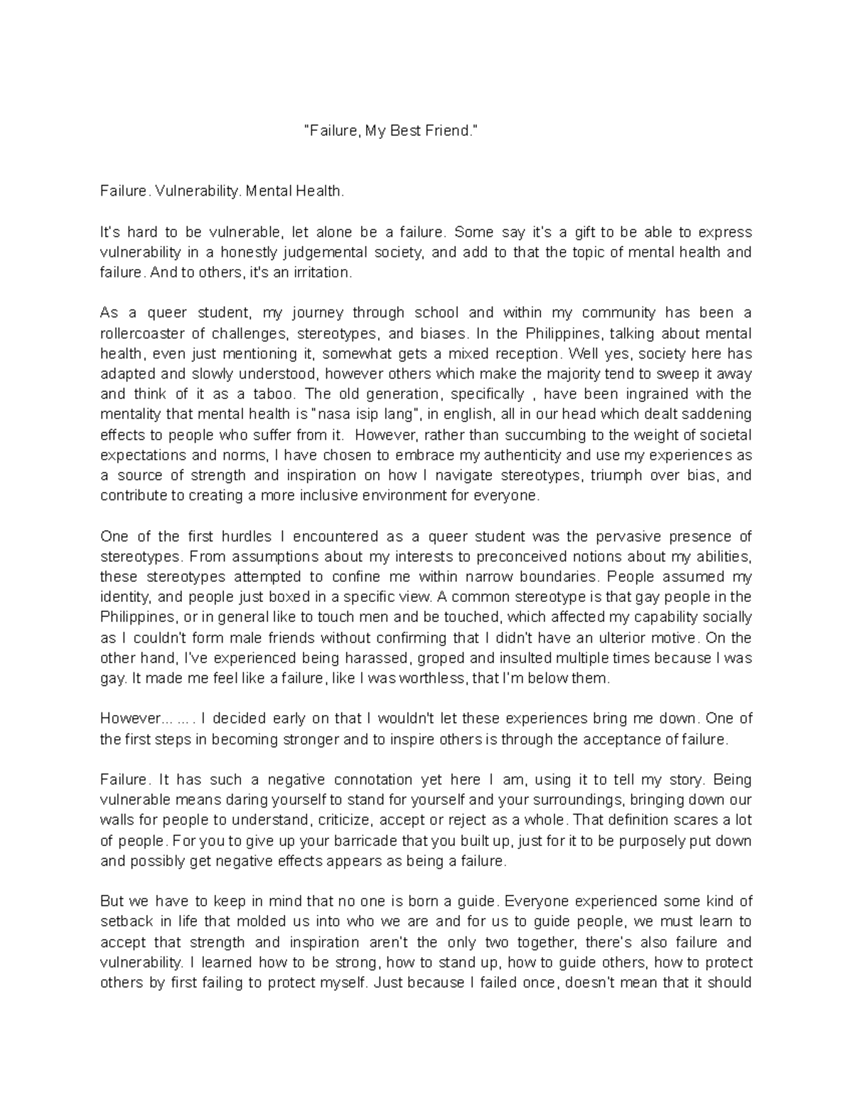 Failure, My Best Friend - ” Failure. Vulnerability. Mental Health. It’s ...