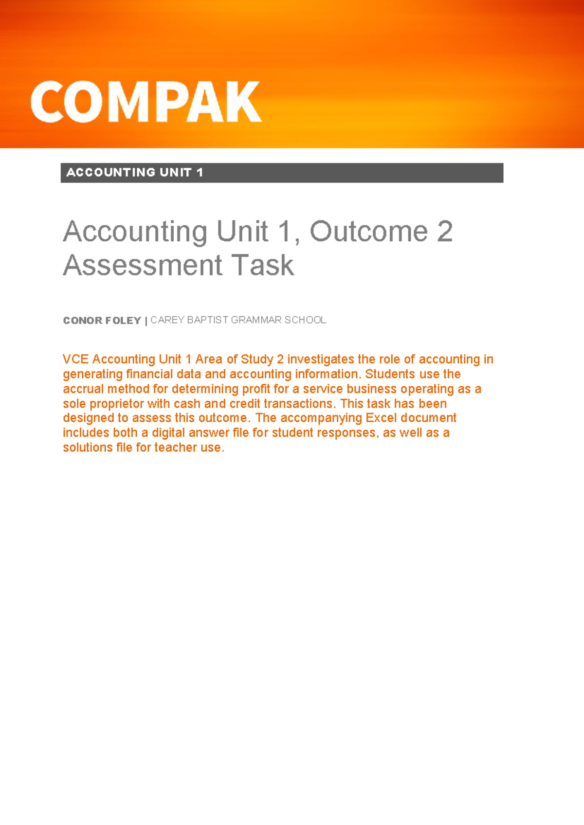 ACC 3 2024 U1O2 Assessment Task PDF - ACCOUNTING UNIT 1 Accounting Unit ...