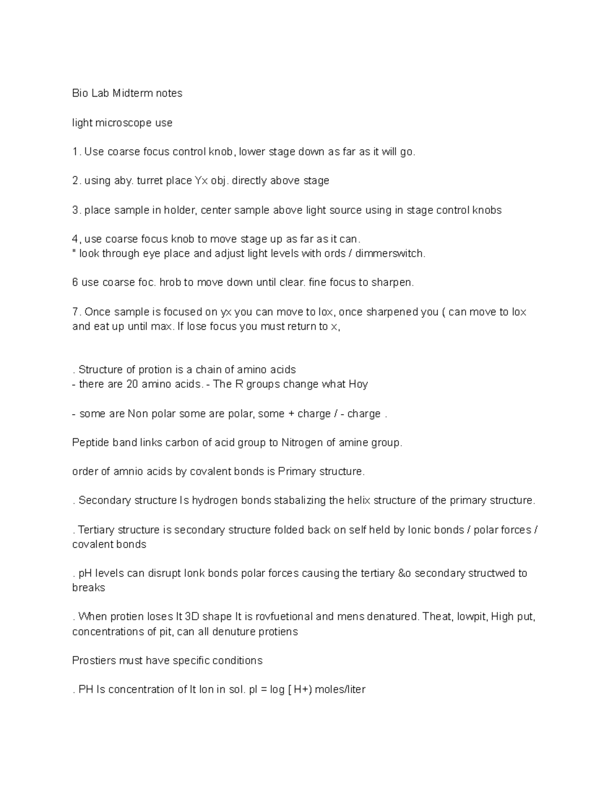 bio lab notes for bio 201 - Bio Lab Midterm notes light microscope use ...