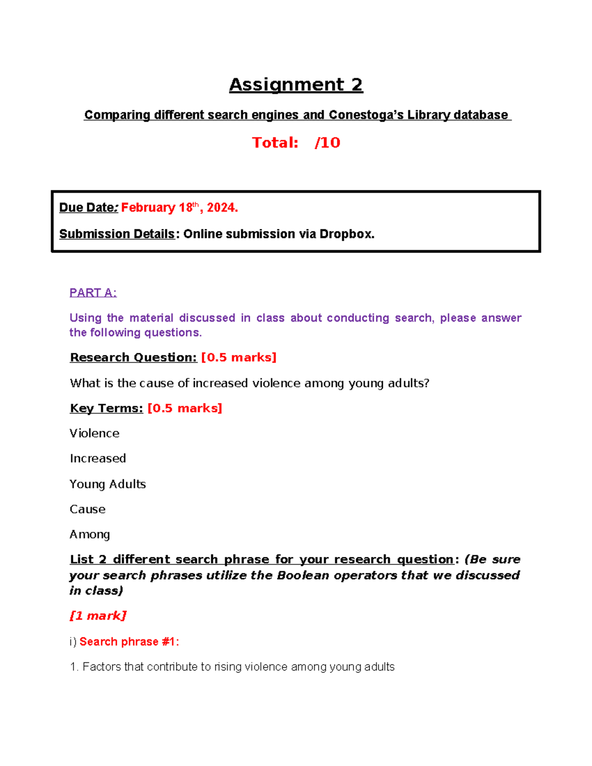 Comparing different search engines and Conestoga’s Library database ...